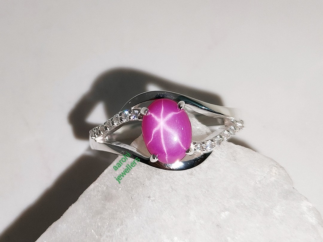 Pink Star Sapphire Ring, Pink Lindy Star, 925 Sterling Silver, Silver ...
