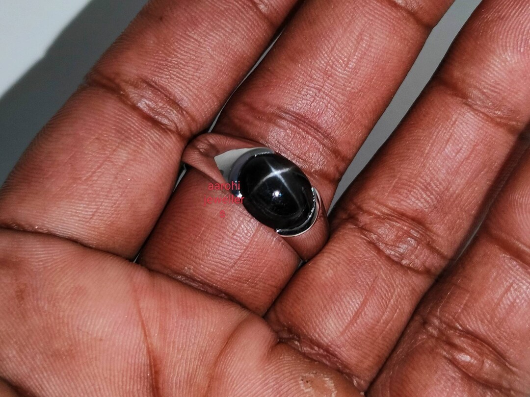 Black Star Sapphire Ring: Oval Sterling Silver Signet Ring - Etsy