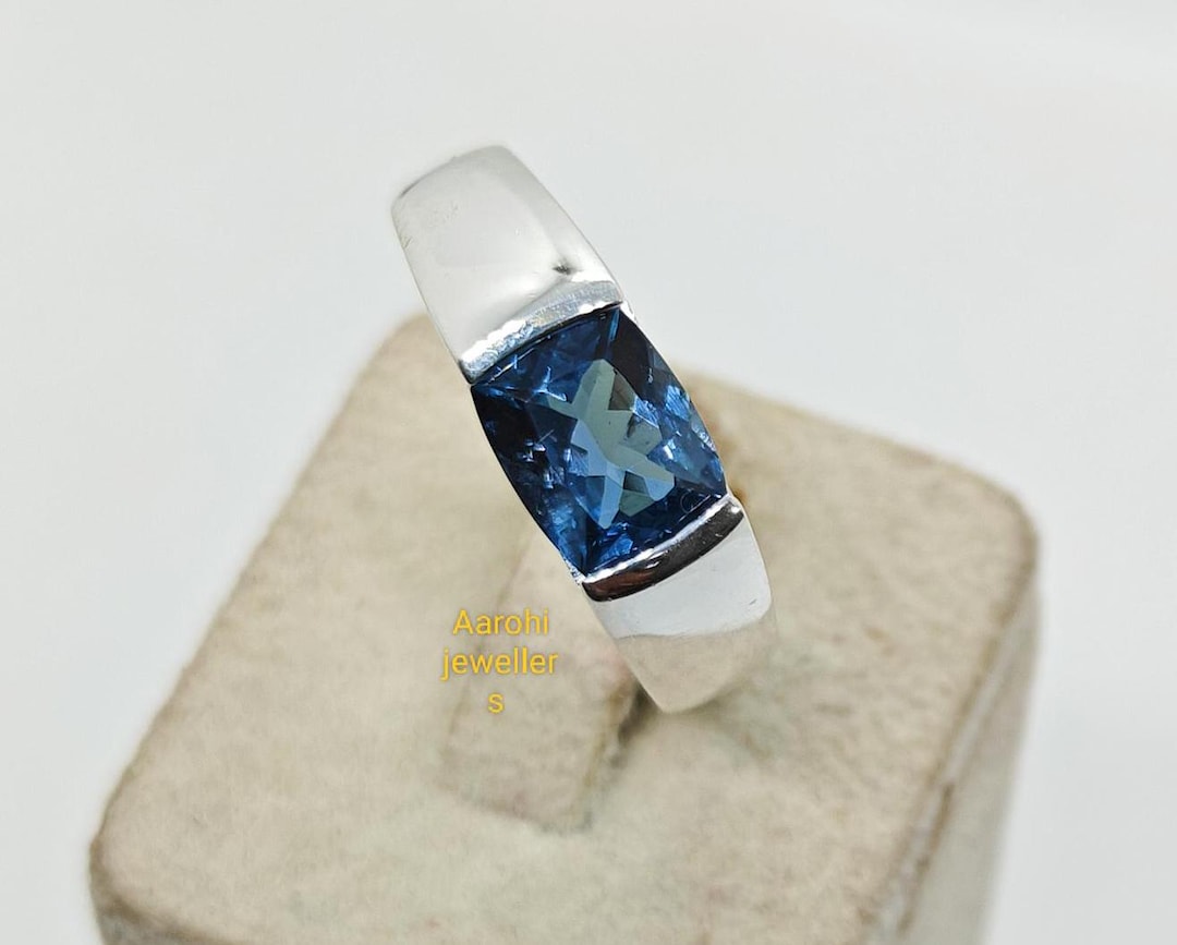 Natural London Blue Topaz Men's Ring, Sterling Silver Signet, December ...