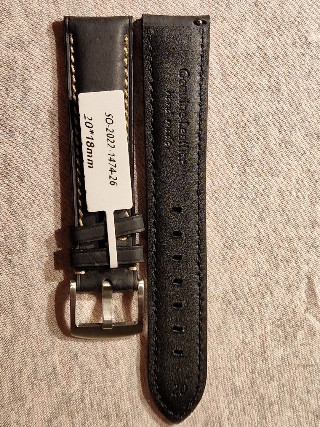 Watch Strap , Handmade, Genuine Leather, Black, Prefitted Pins, 20mm ...