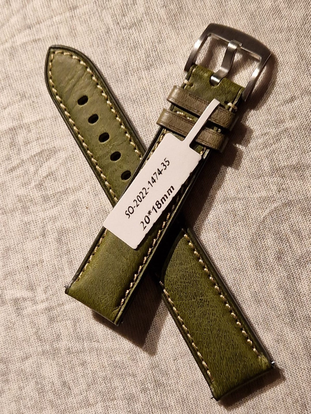 Watch Strap, Handmade, Genuine Leather, Green, Prefitted Pins, 20mm Lug ...