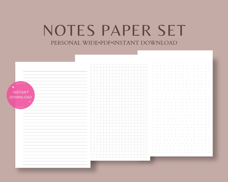 Notes Paper Set | Personal Wide Printable Insert Pdf | Simple Layout ...