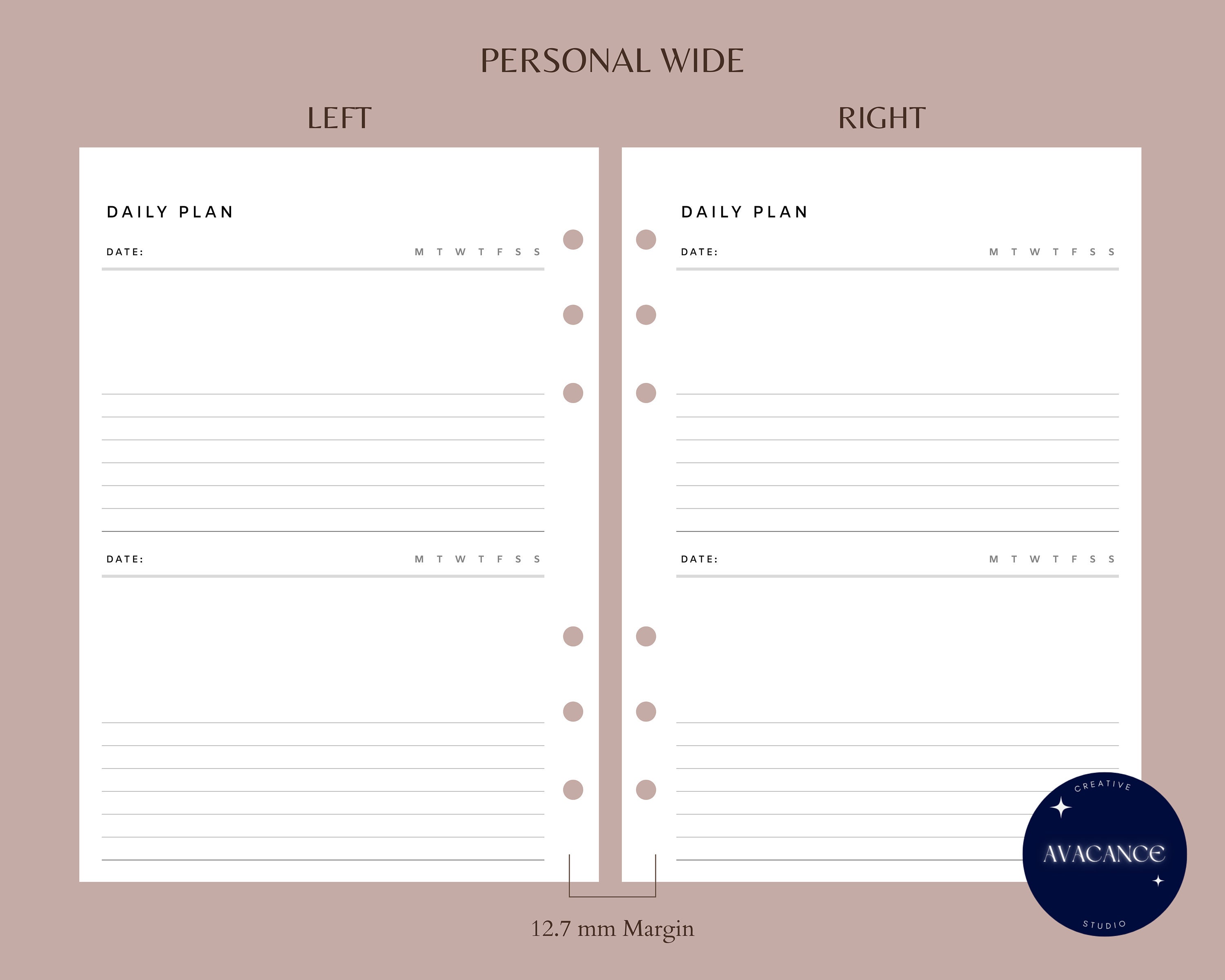 Daily Planner | Personal Wide Printable Insert| 2 Days on One Page ...