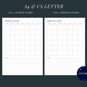 Monthly Planner | A4 & US Letter Undated Printable Inserts | MO1P ...