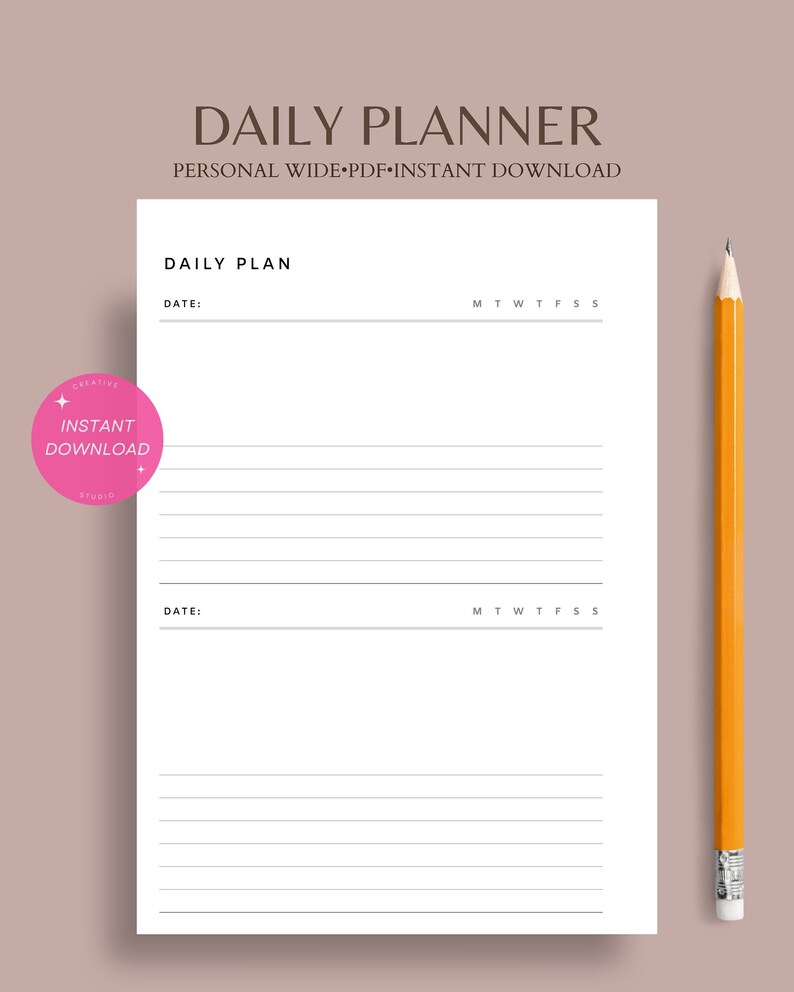 Daily Planner | Personal Wide Printable Insert| 2 Days on One Page ...