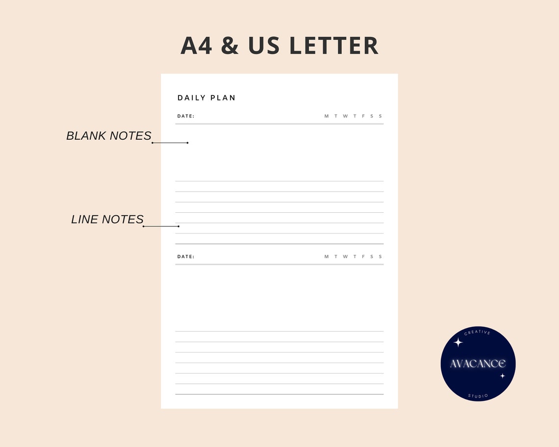 Daily Planner A4&US Letter Printable Insert Pdf Simple - Etsy