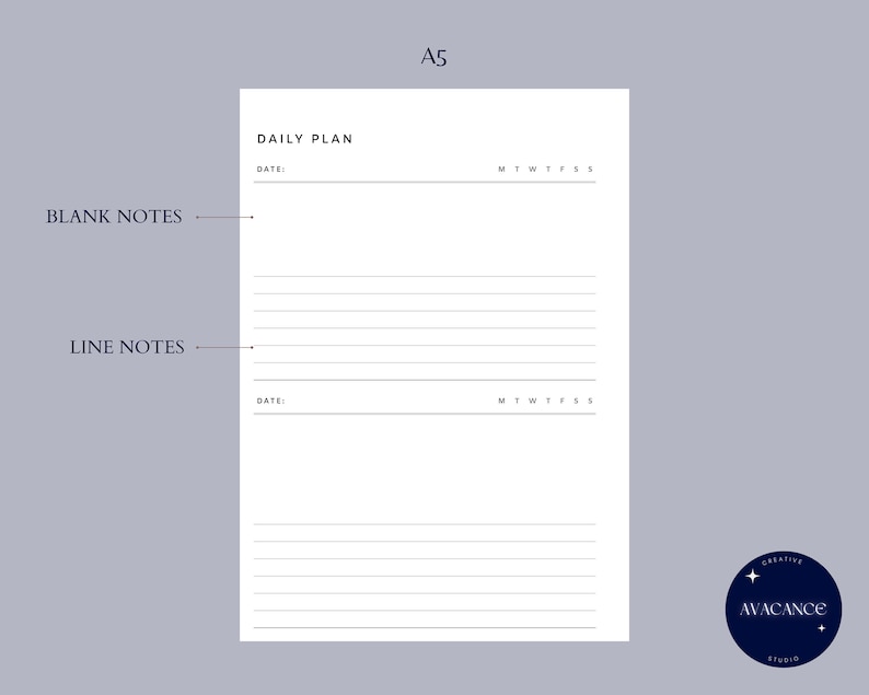 Daily Planner | A5 Printable Insert | 2days on 1page Layout Template ...