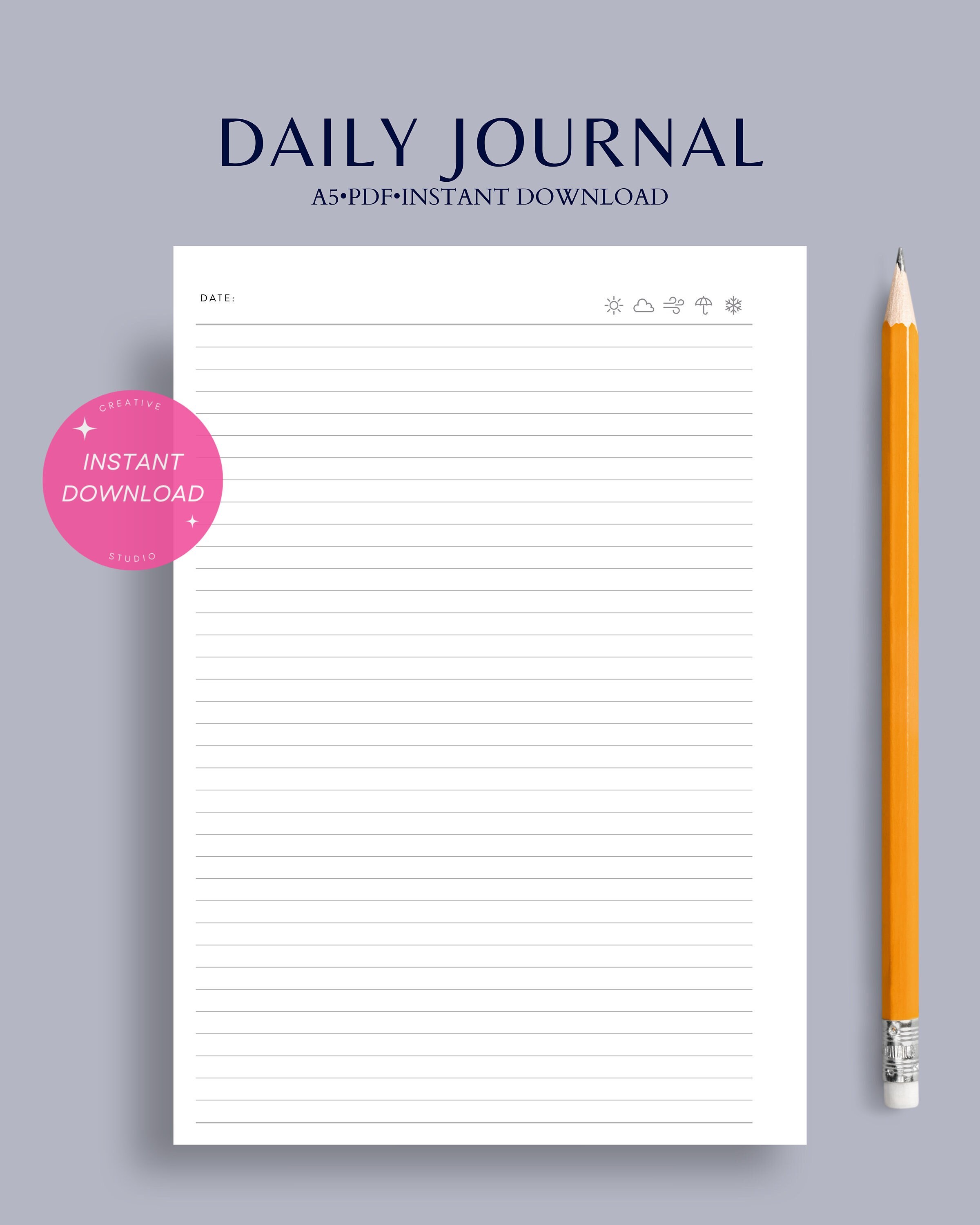 Daily Journal | Undated A5 Printable Insert | Simple Layout Planner ...