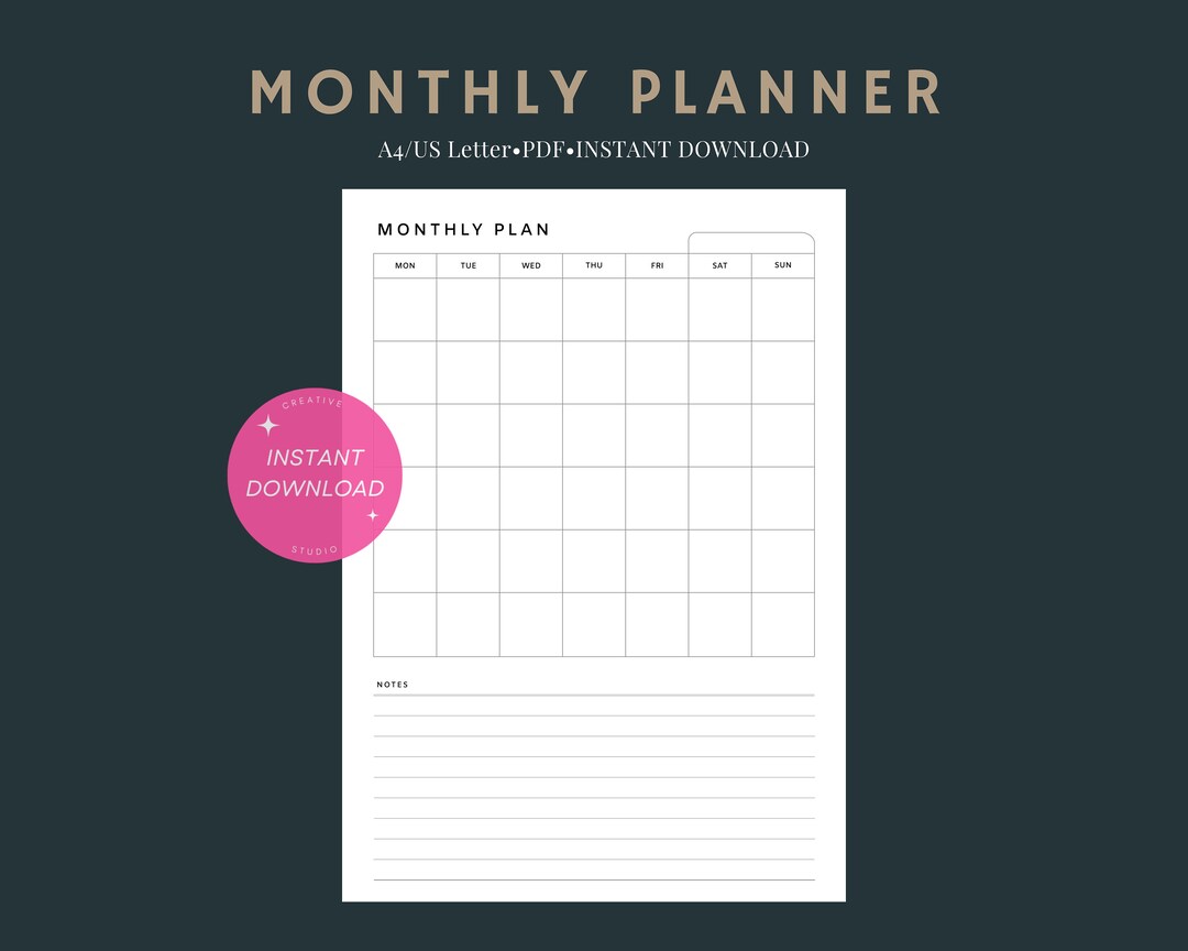 Monthly Planner | A4 & US Letter Undated Printable Inserts | MO1P ...