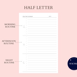 Daily Routine Planner | Half Letter Undated Printable Insert | Habit ...