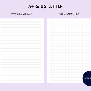 Notes Paper Set | A4&US Letter Printable Pages Pdf | Blank Line, Grid ...