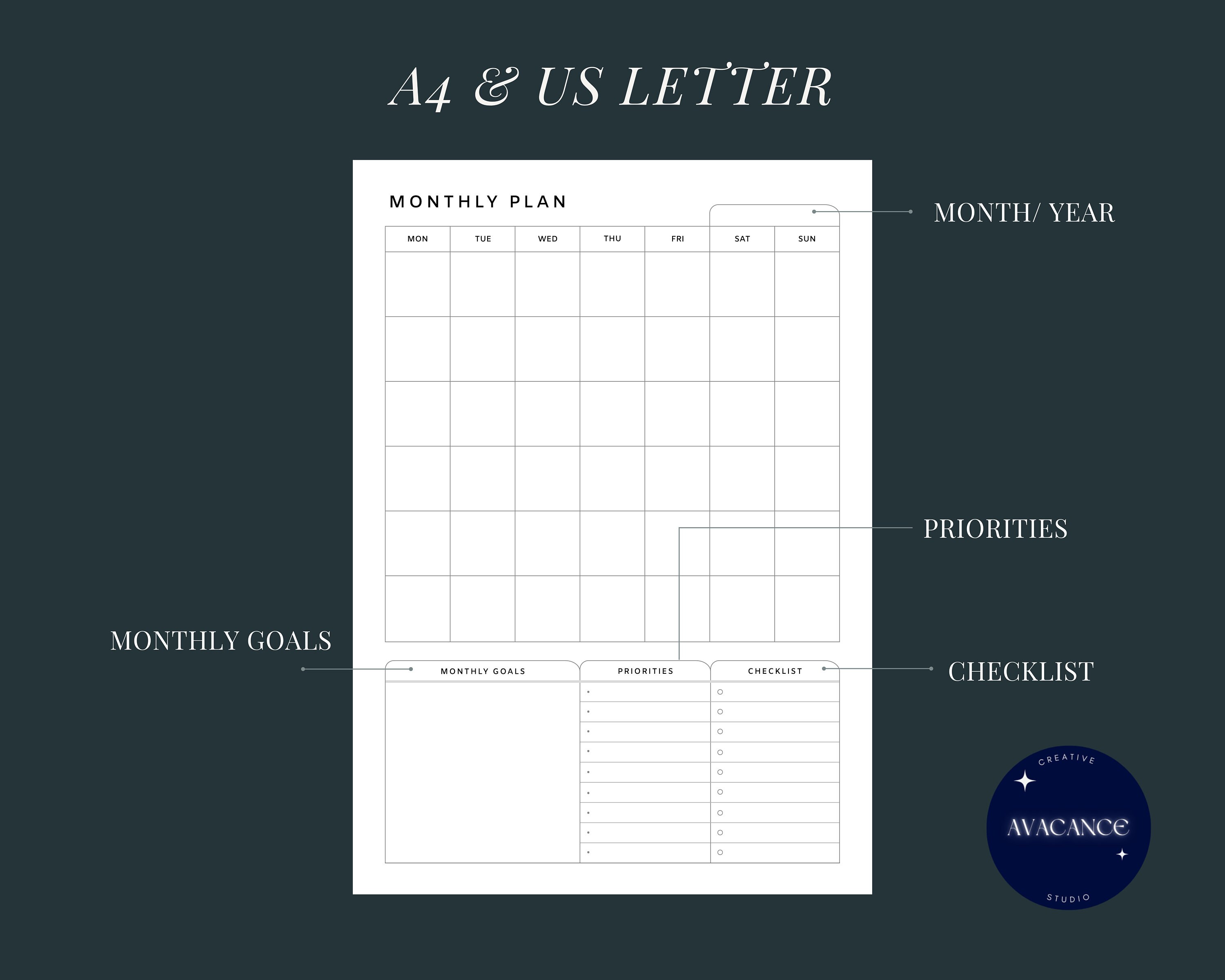 Monthly Overview A4&US Letter One-page Layout Template - Etsy