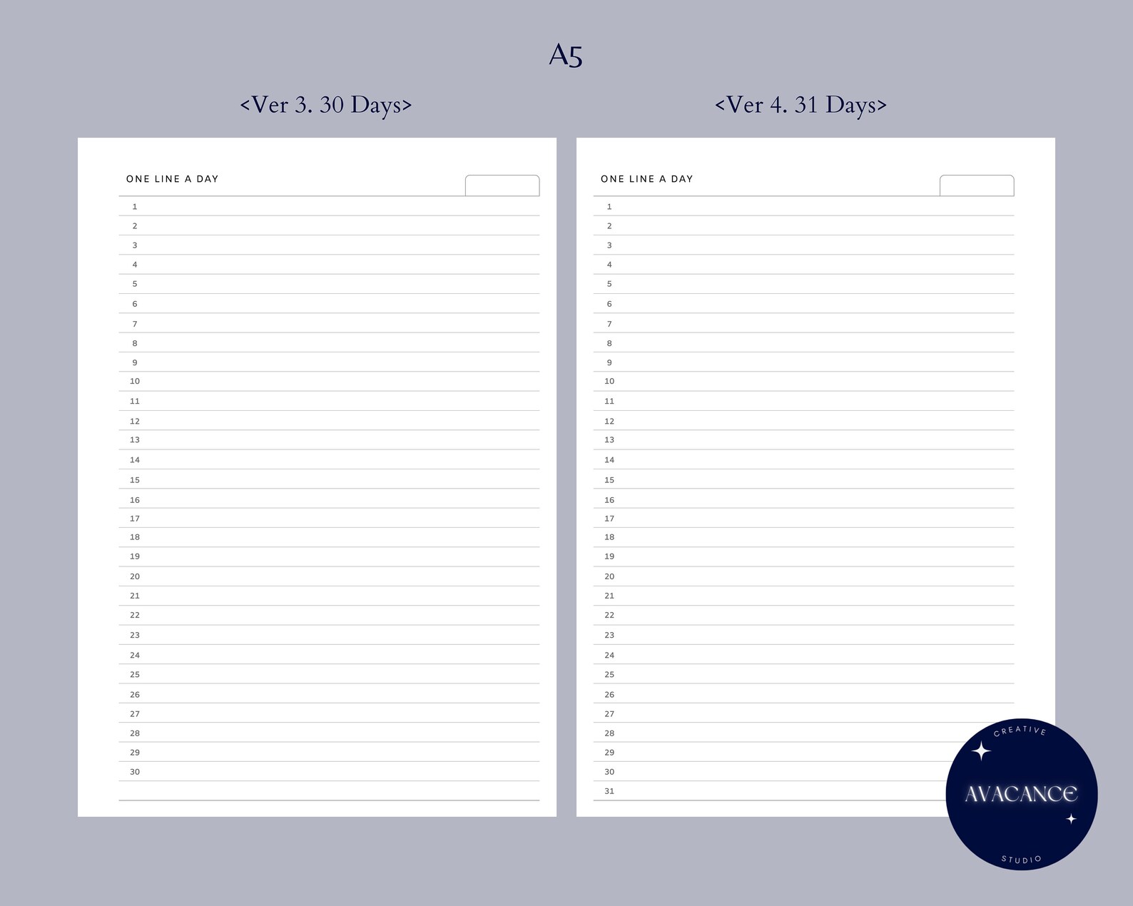 One Line a Day | A5 Undated Printable Insert | Minimal Planner | Daily ...