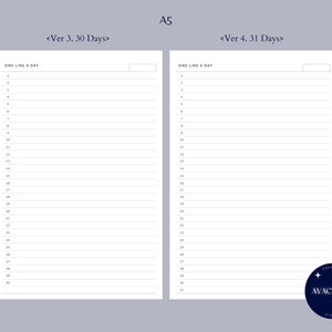One Line a Day | A5 Undated Printable Insert | Minimal Planner | Daily ...