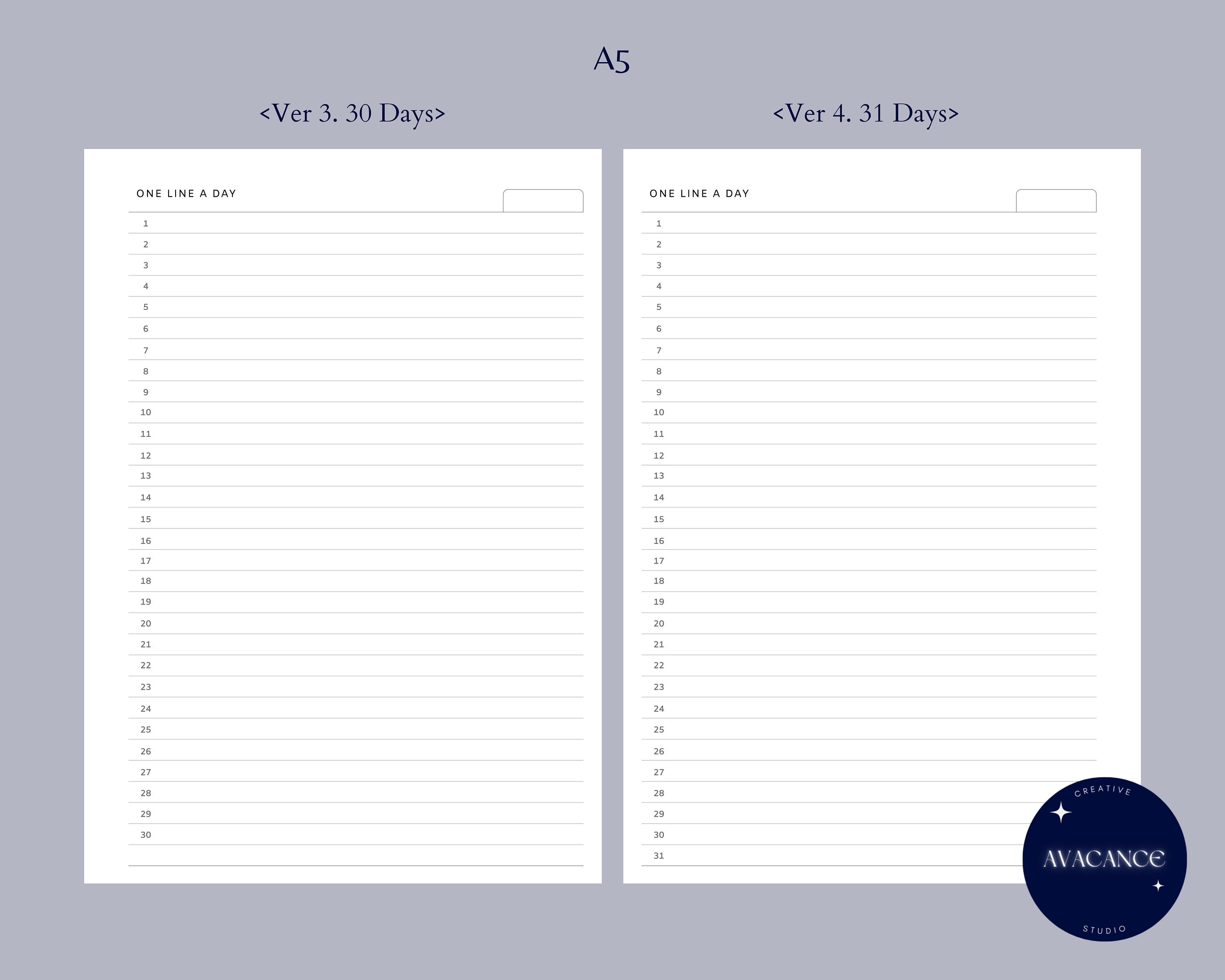 One Line a Day | A5 Undated Printable Insert | Minimal Planner | Daily ...