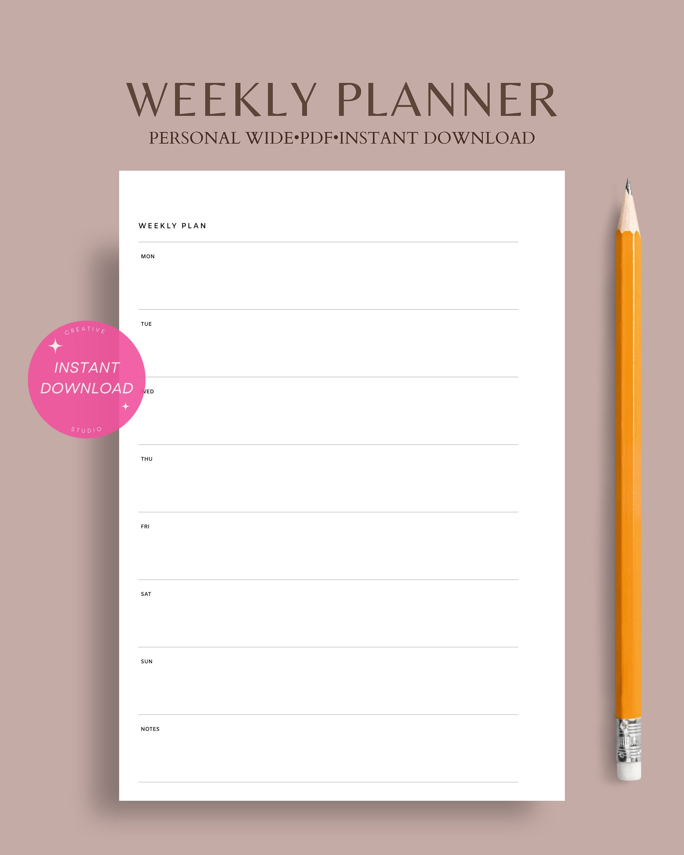 Weekly Planner | Personal Wide Undated Printable Insert | 2 Page Simple ...