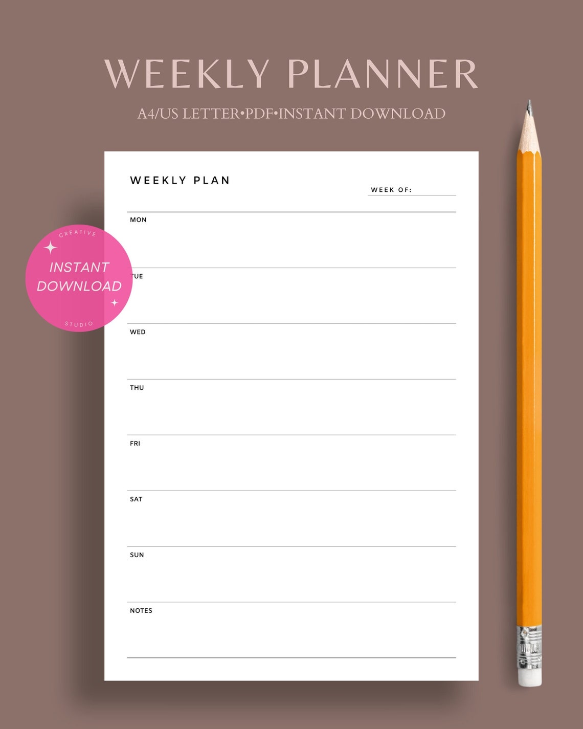 Weekly Planner A4&US Letter Printable Insert WO1P Layout Template ...