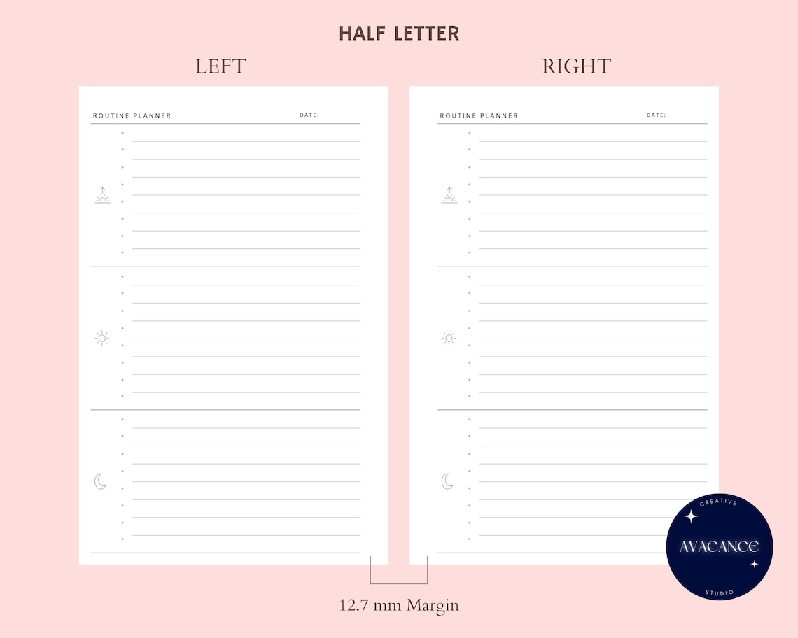 Daily Routine Planner | Half Letter Undated Printable Insert | Habit ...
