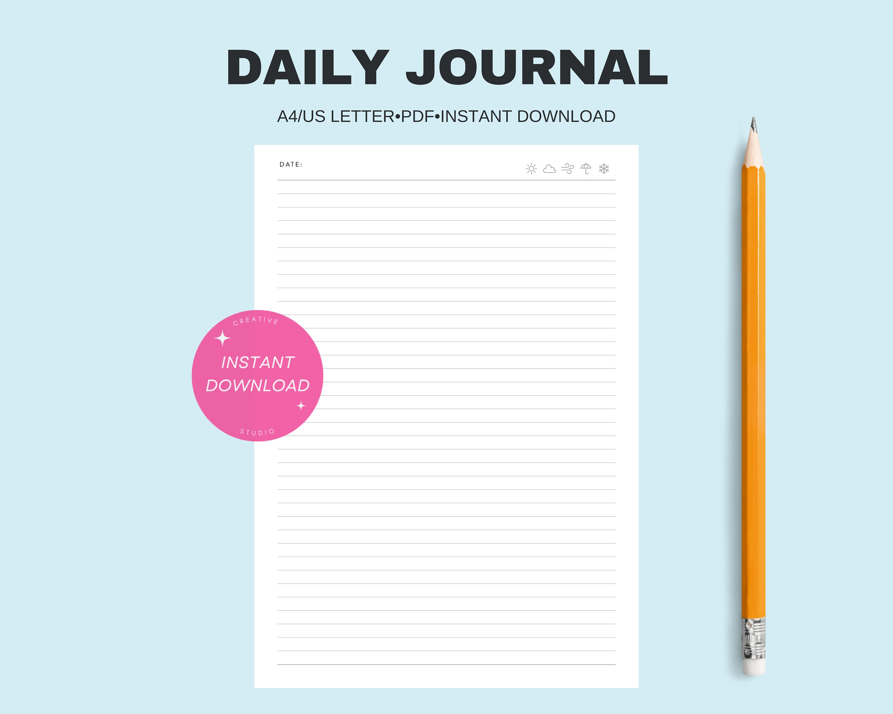 Daily Journal Undated A4&US Letter Printable Insert Simple - Etsy