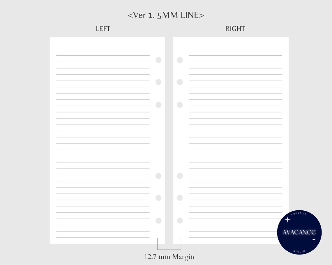 Notes Paper Set | Personal Size Printable Insert Pdf | Blank Line, Grid ...