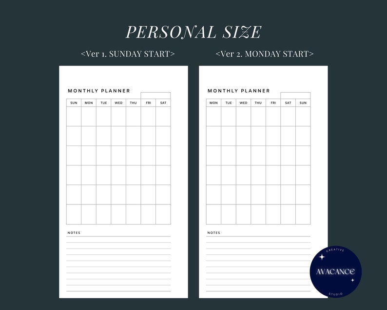 Monthly Planner | Personal Size Printable Inserts Pdf | Simple MO1P ...