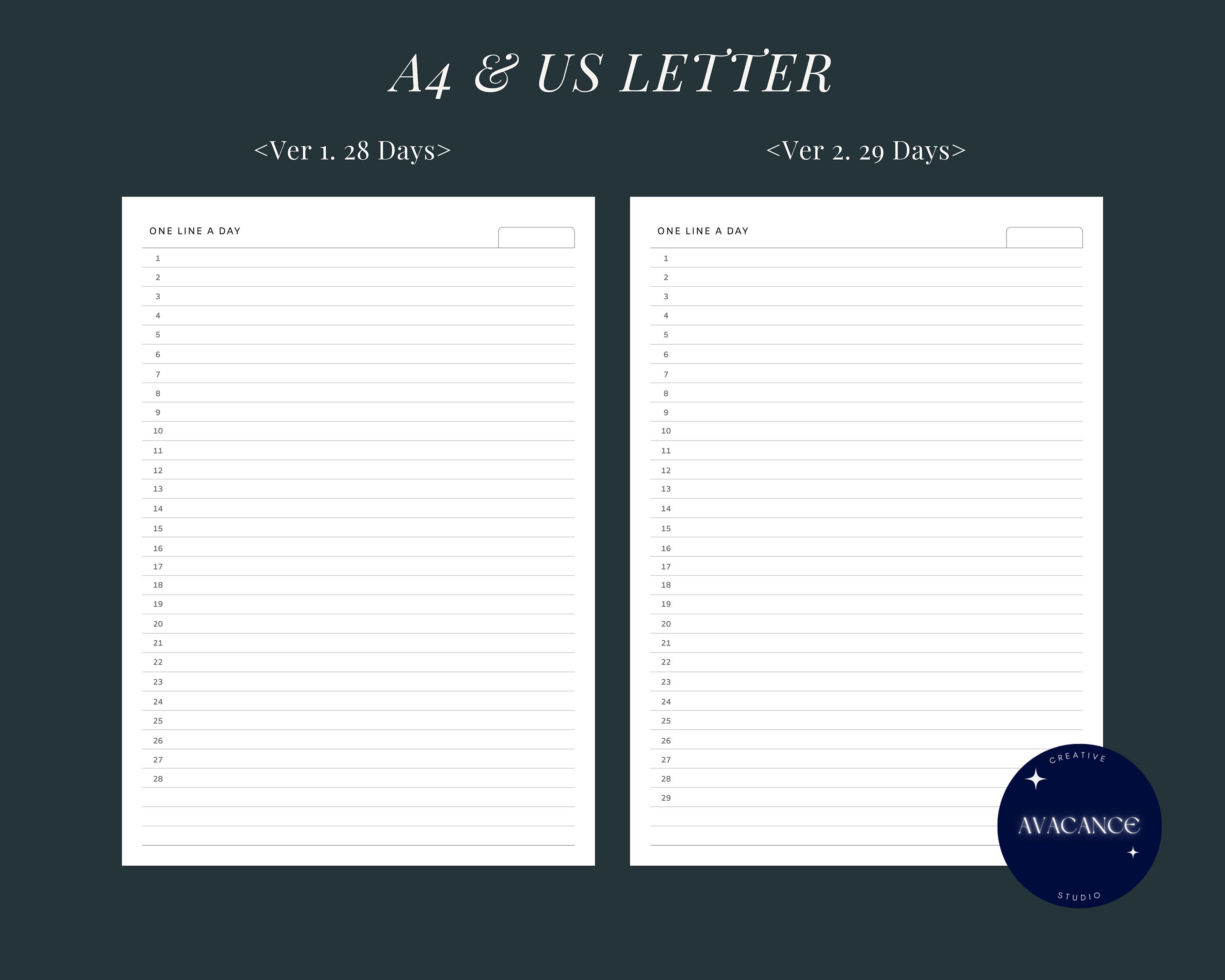 One Line a Day | A4&US Letter Undated Printable Inserts | Simple Style ...