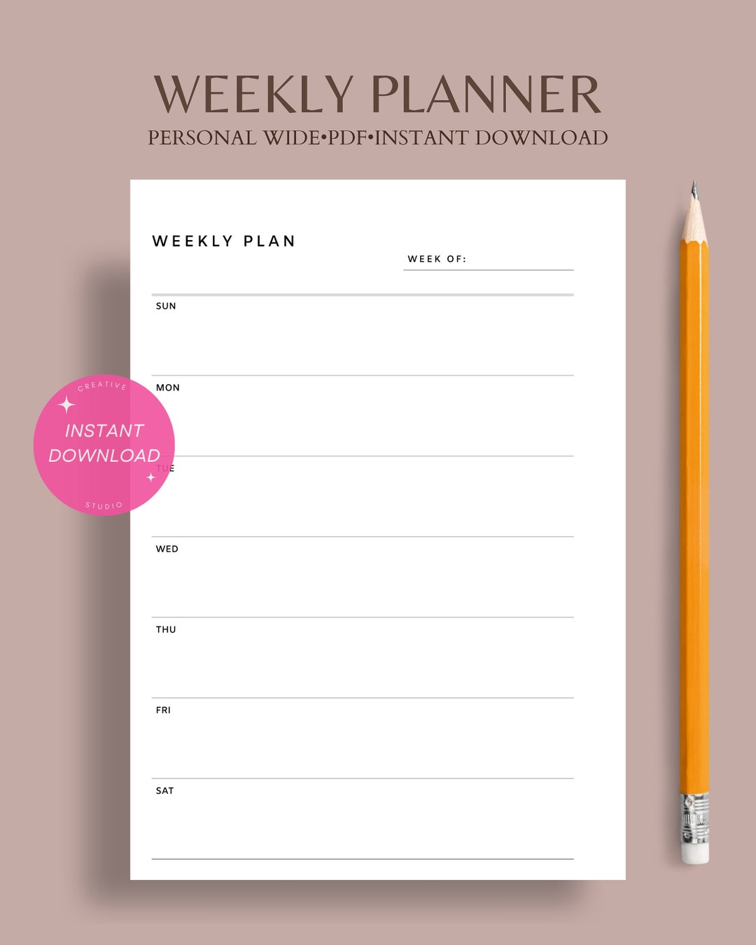Weekly Planner | Personal Wide Undated Insert | WO1P Layout Template ...