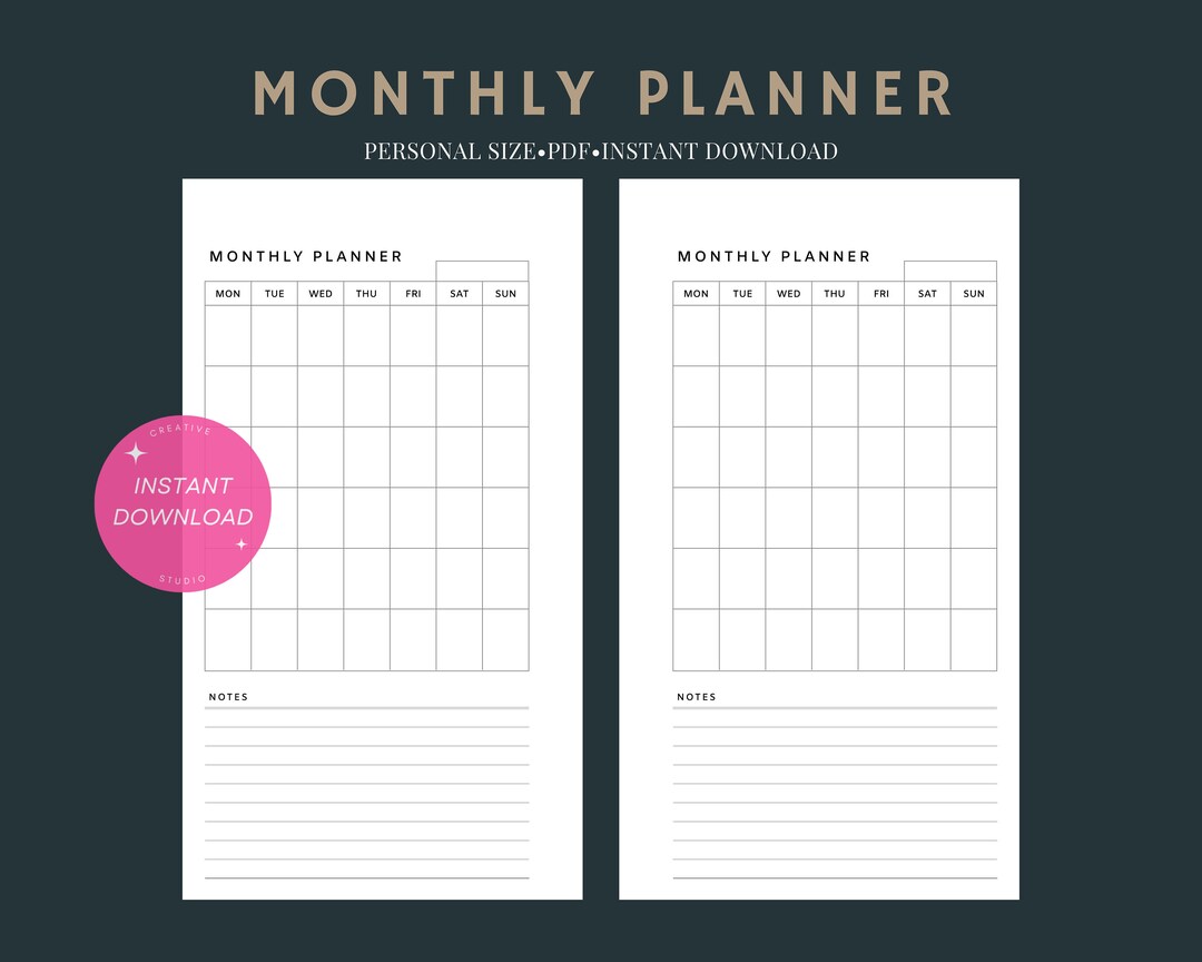 Monthly Planner | Personal Size Printable Inserts Pdf | Simple MO1P ...