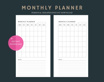 Undated Monthly Calendar Personal Printable Planner Inserts Blank MO1P ...