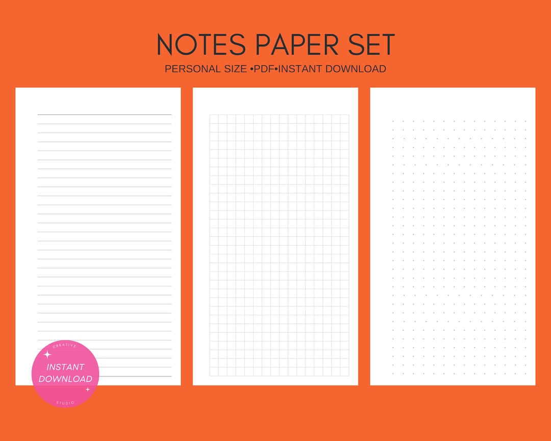 Notes Paper Set Personal Size Printable Inserts Pdf Blank - Etsy