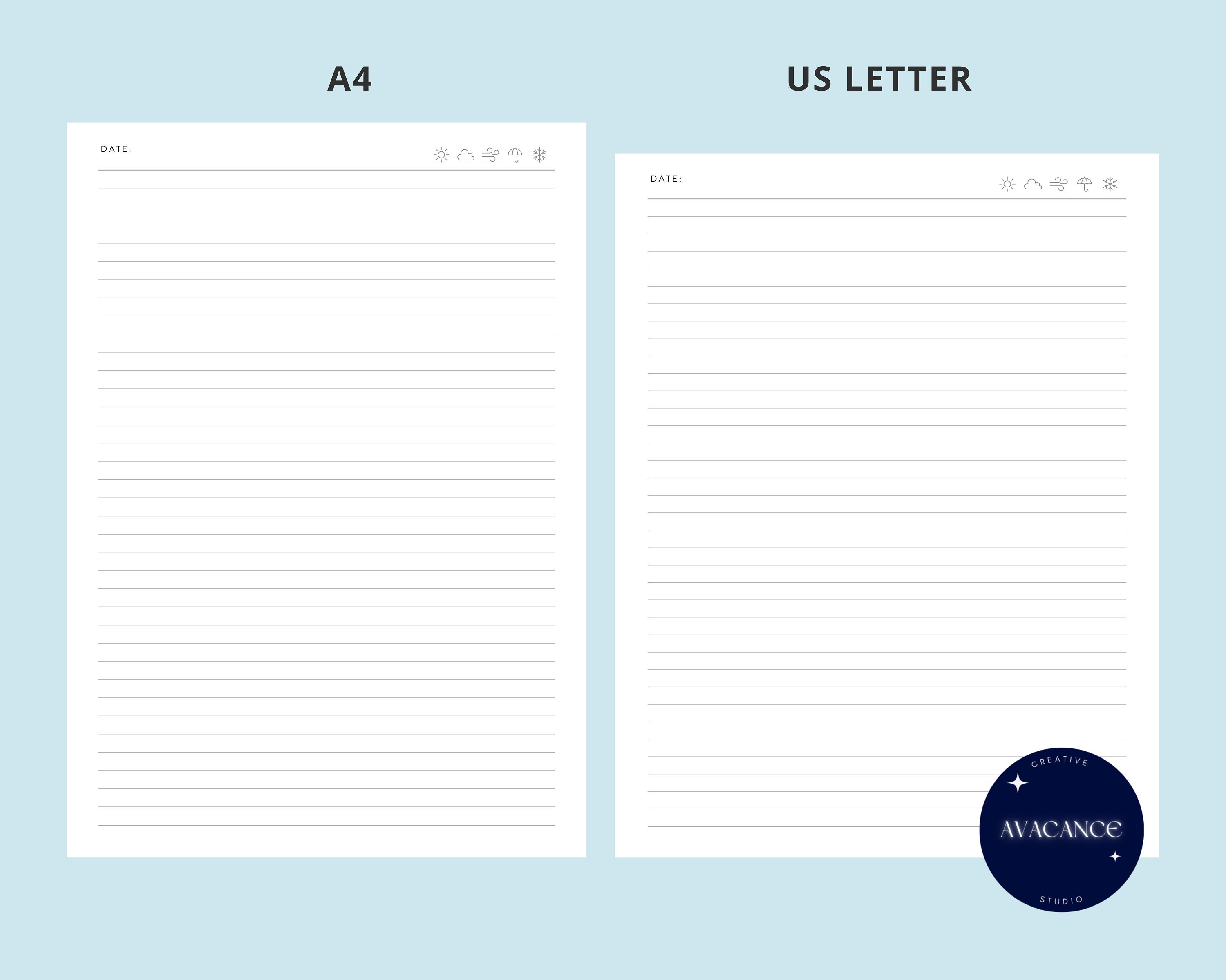 Daily Journal Undated A4&US Letter Printable Insert Simple - Etsy