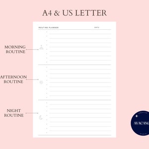 Daily Routine Planner | A4&US Letter Undated Printable Insert | Habit ...