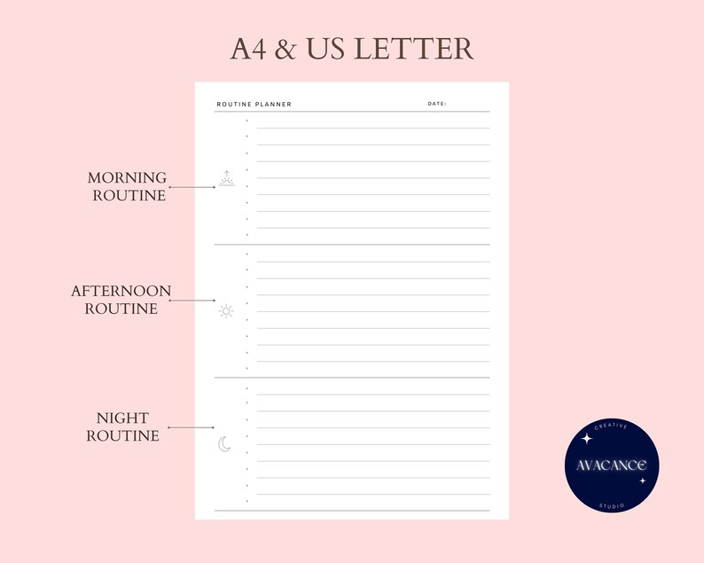 Daily Routine Planner | A4&US Letter Undated Printable Insert | Habit ...