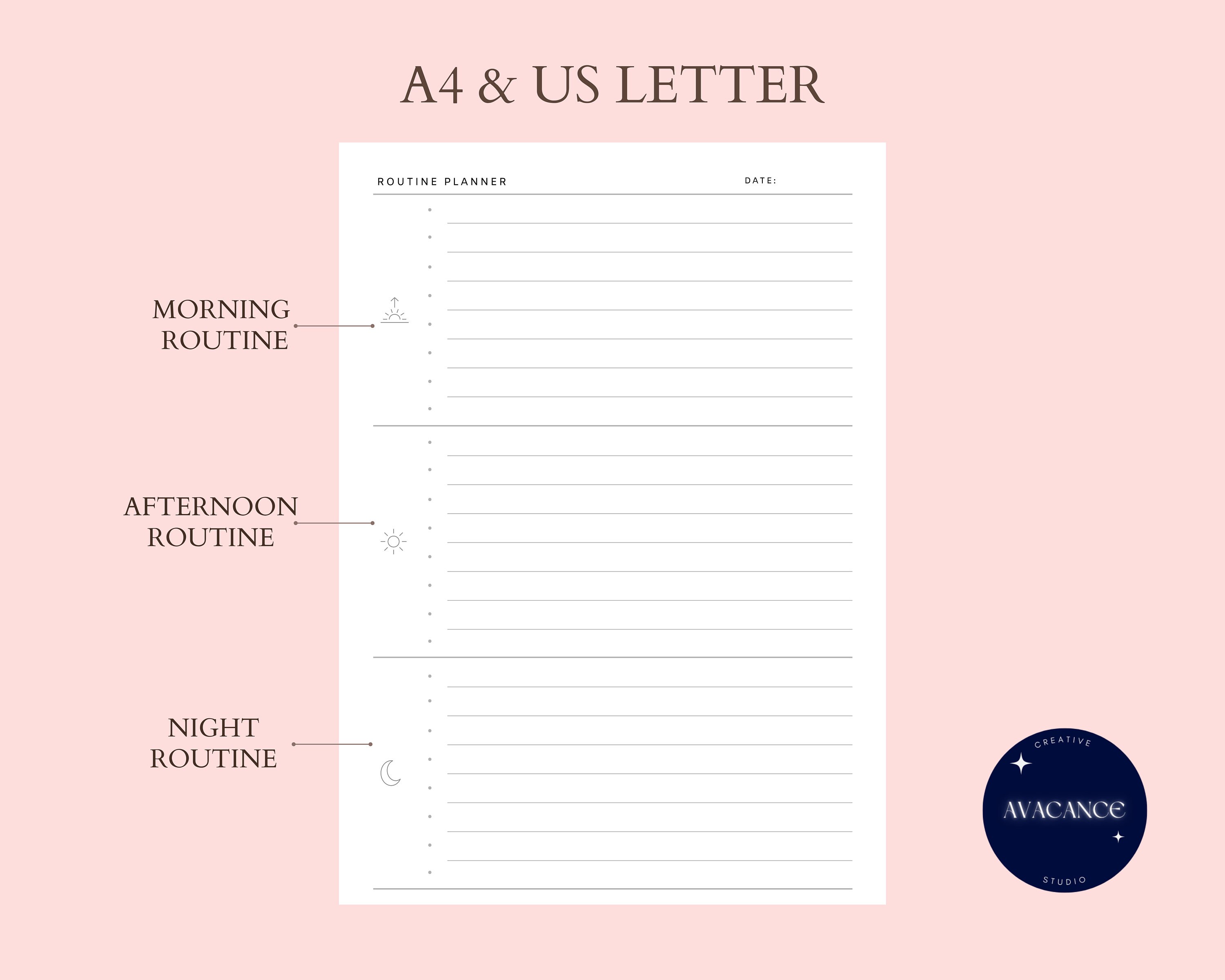 Daily Routine Planner A4&US Letter Undated Printable Insert Habit ...