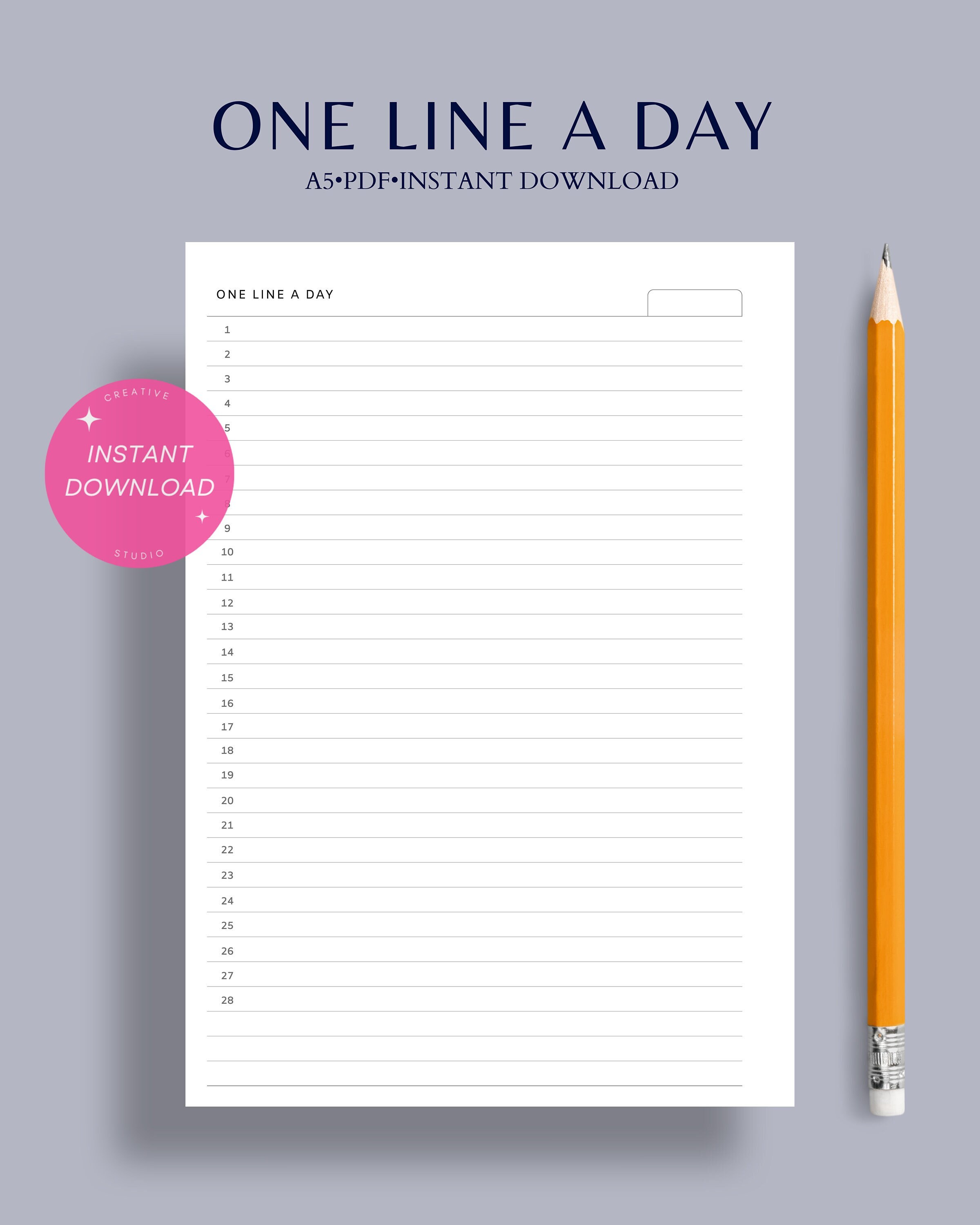 One Line a Day | A5 Undated Printable Insert | Minimal Planner | Daily ...