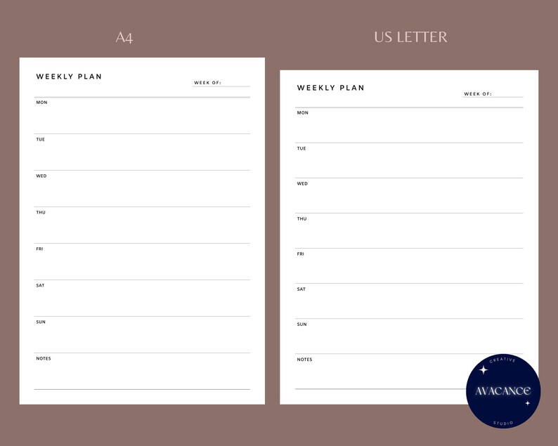 Weekly Planner A4&US Letter Printable Insert WO1P Layout Template ...