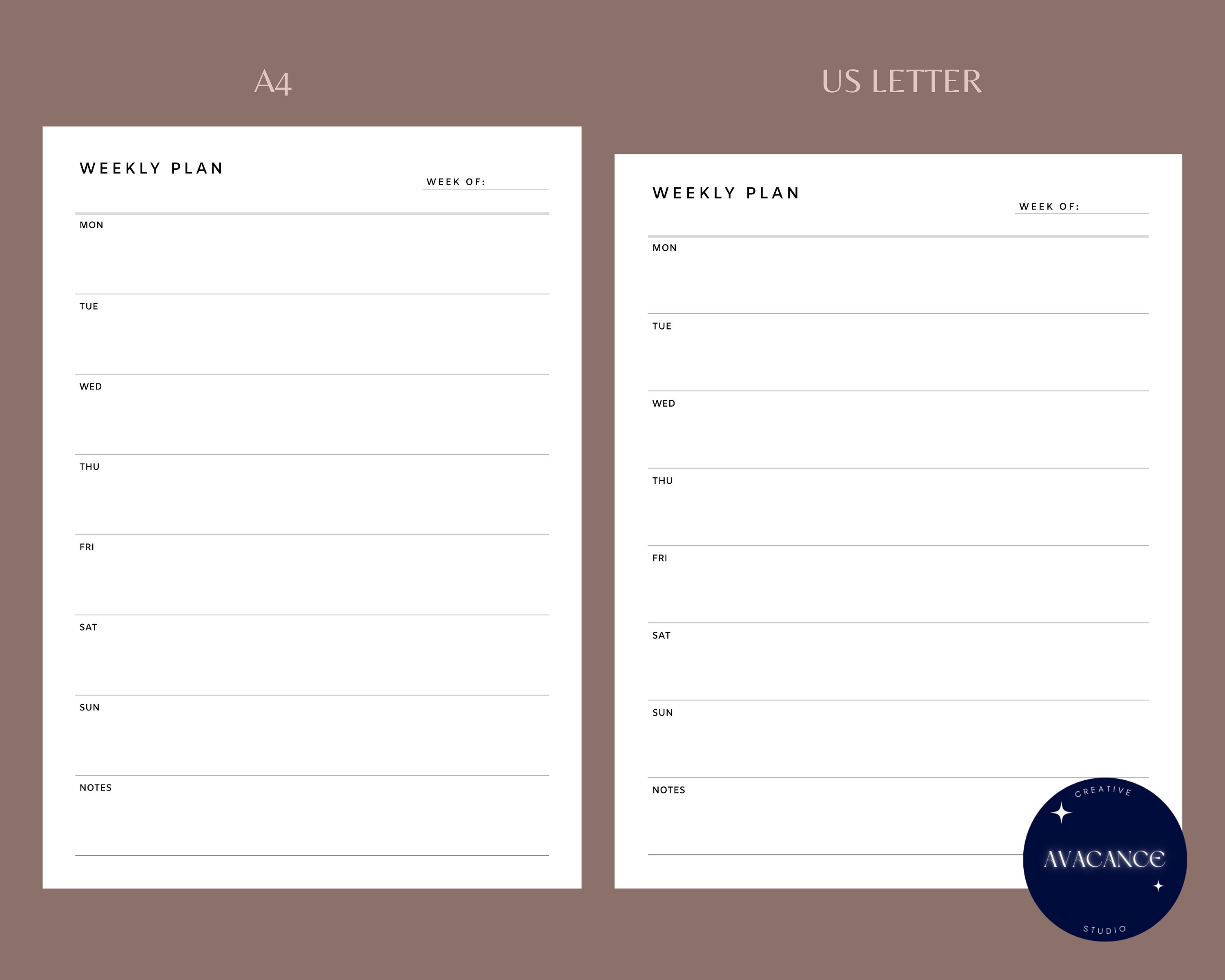 Weekly Planner A4&US Letter Printable Insert WO1P Layout Template ...