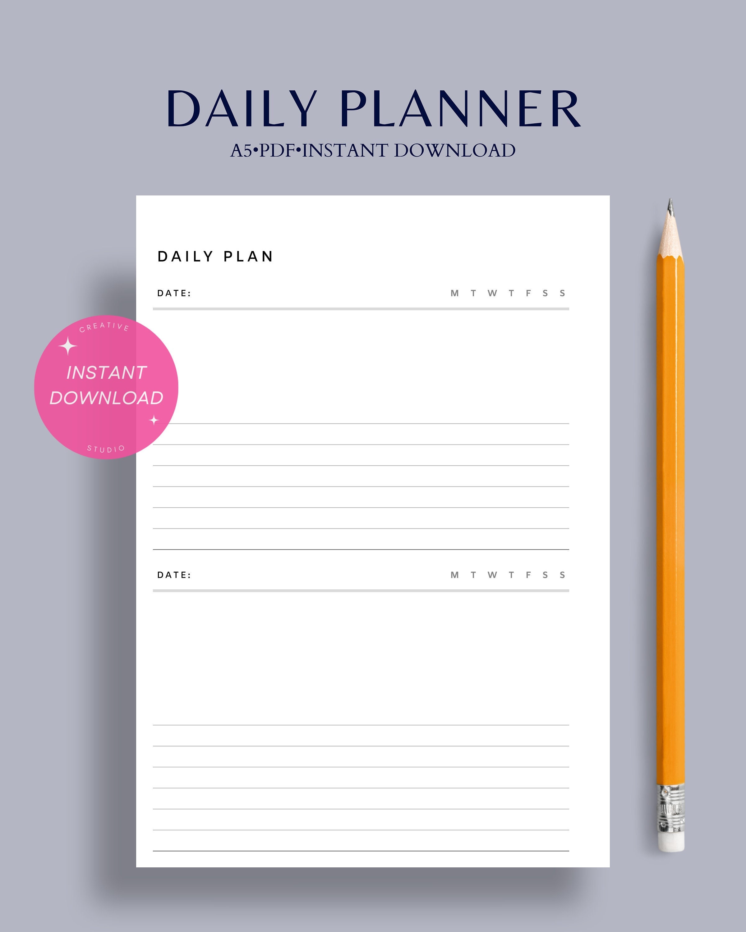 Daily Planner A5 Printable Insert 2days on 1page Layout Template Simple ...