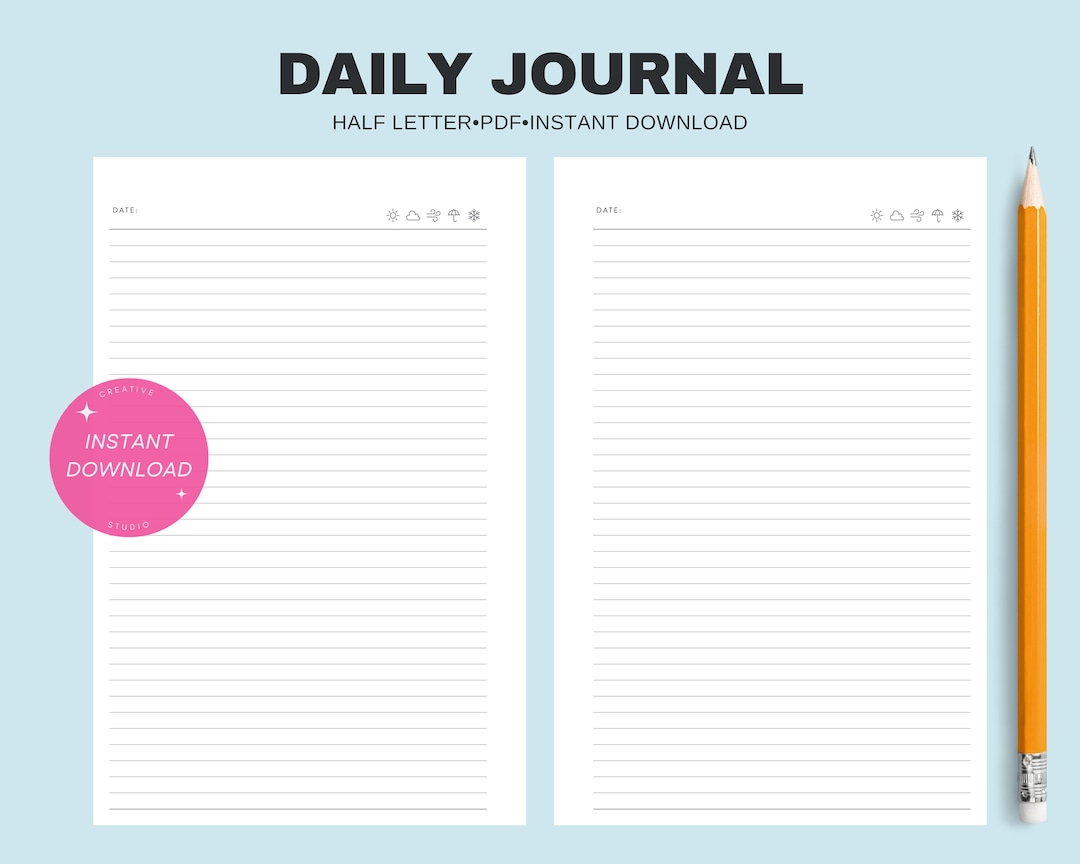 Daily Journal | Undated Half Letter Printable Insert | Simple Layout ...