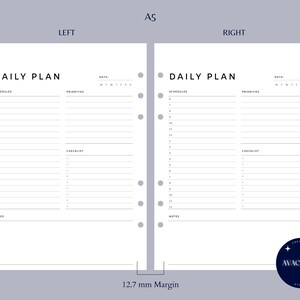 Daily Planner | A5 Undated Printable Insert | Minimal Layout Template ...