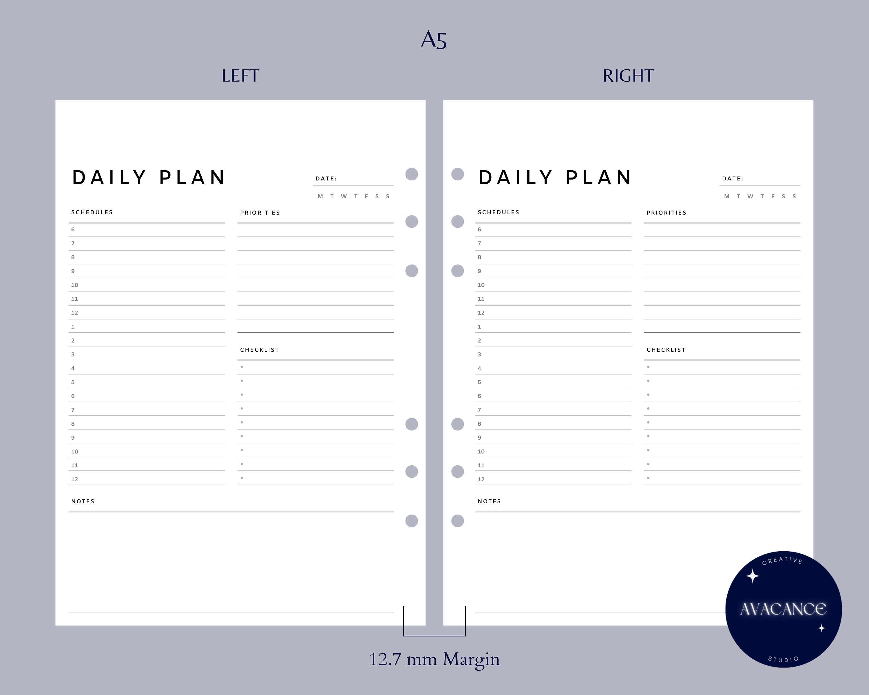 Daily Planner A5 Undated Printable Insert Minimal Layout Template Pdf ...