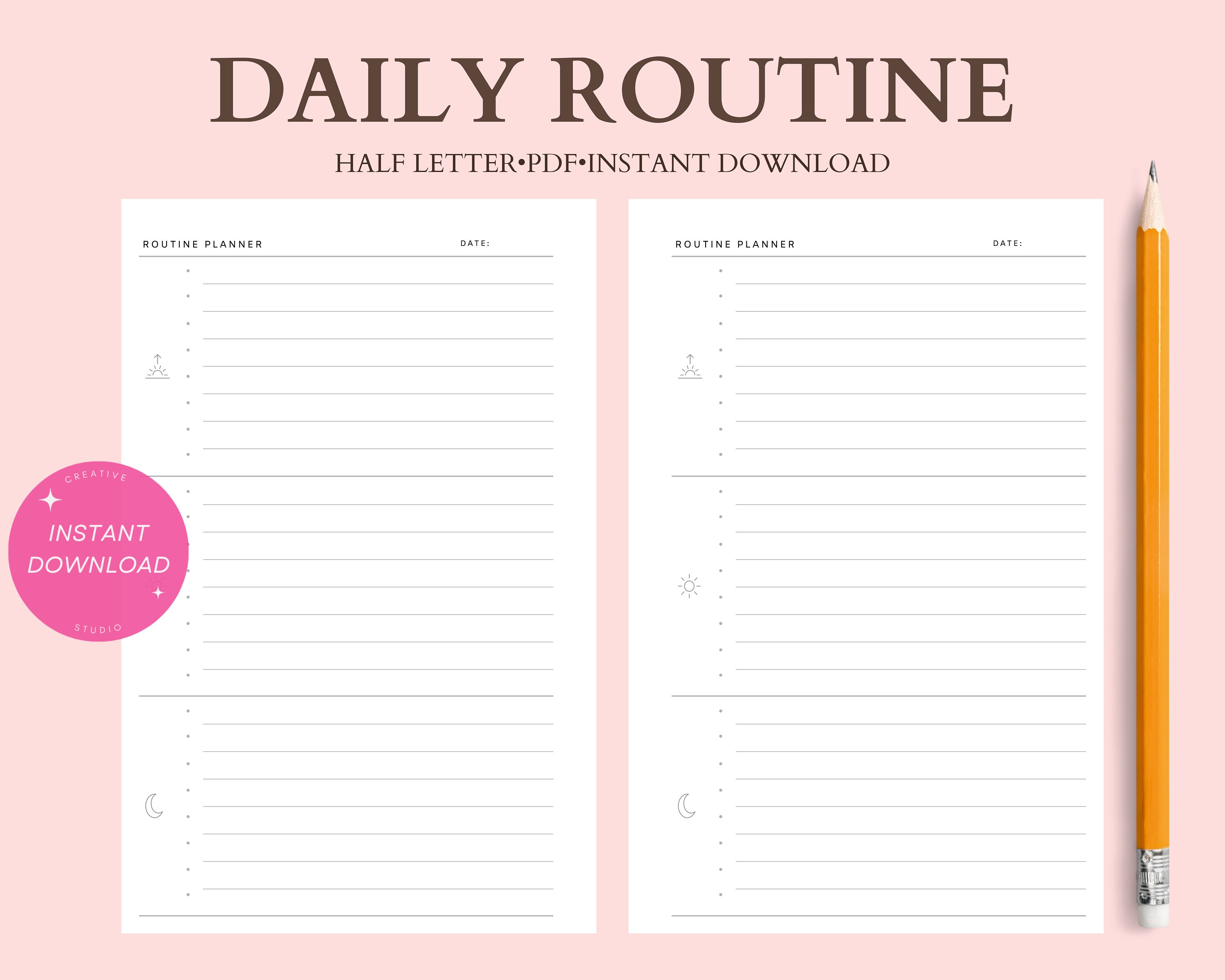 Daily Routine Planner | Half Letter Undated Printable Insert | Habit ...