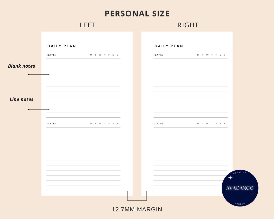 Daily Planner | Personal 2 Days on One Page Layout Template | Undated ...