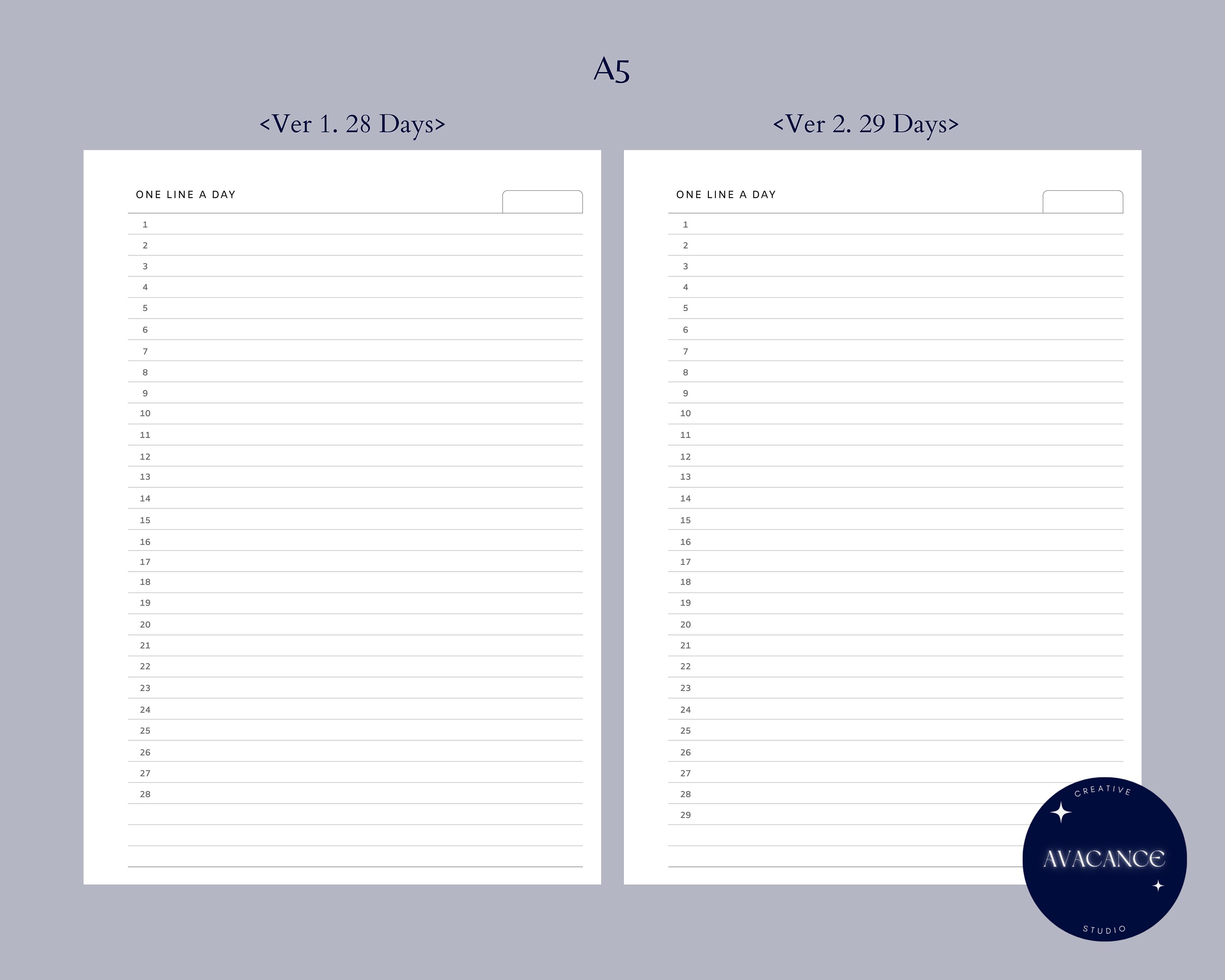 One Line a Day | A5 Undated Printable Insert | Minimal Planner | Daily ...