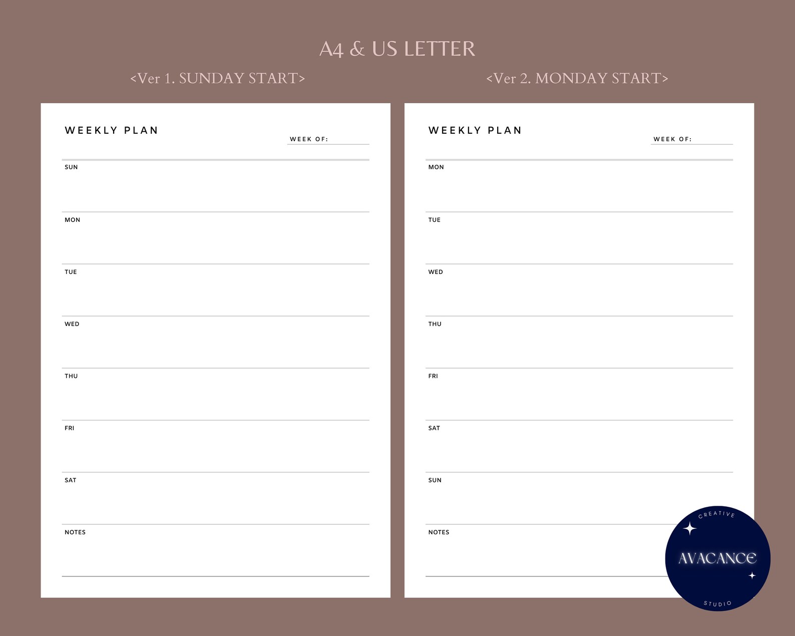 Weekly Planner | A4&US Letter Printable Insert | WO1P Layout Template ...