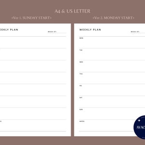 Weekly Planner | A4&US Letter Printable Insert | WO1P Layout Template ...