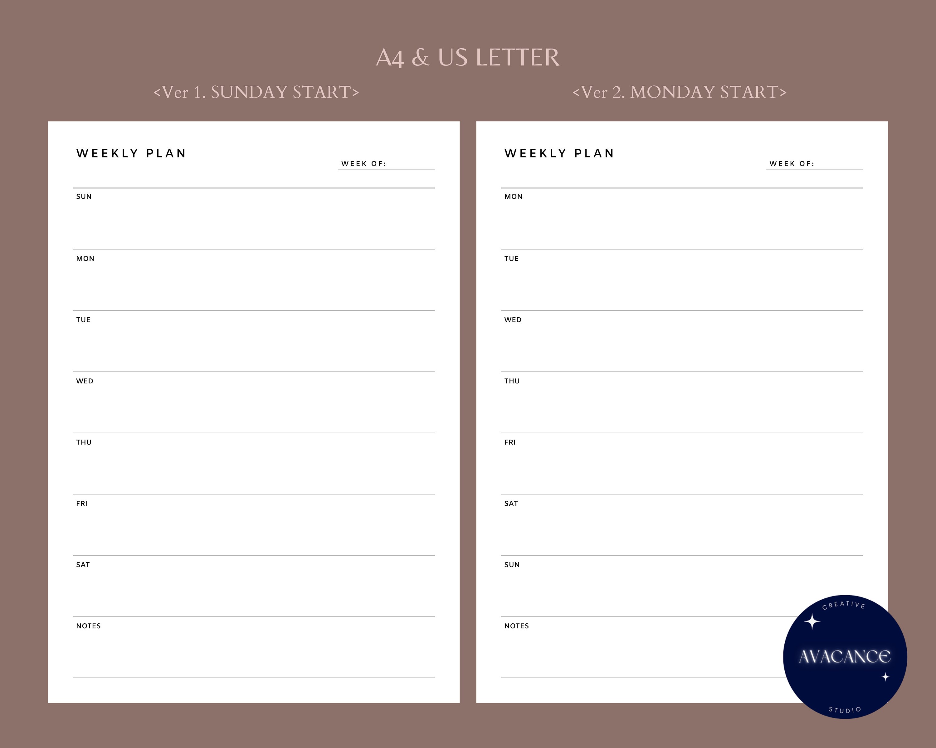 Weekly Planner A4&US Letter Printable Insert WO1P Layout Template ...