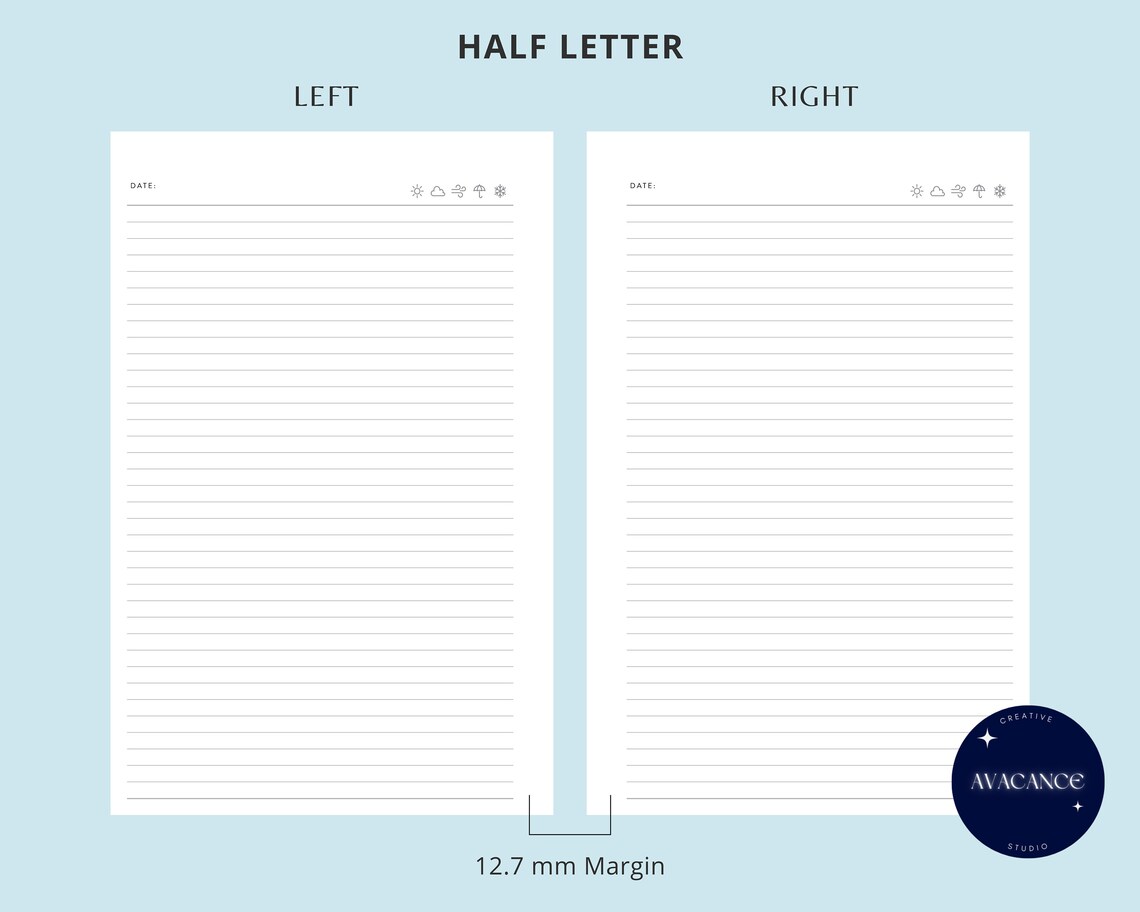 Daily Journal | Undated Half Letter Printable Insert | Simple Layout ...