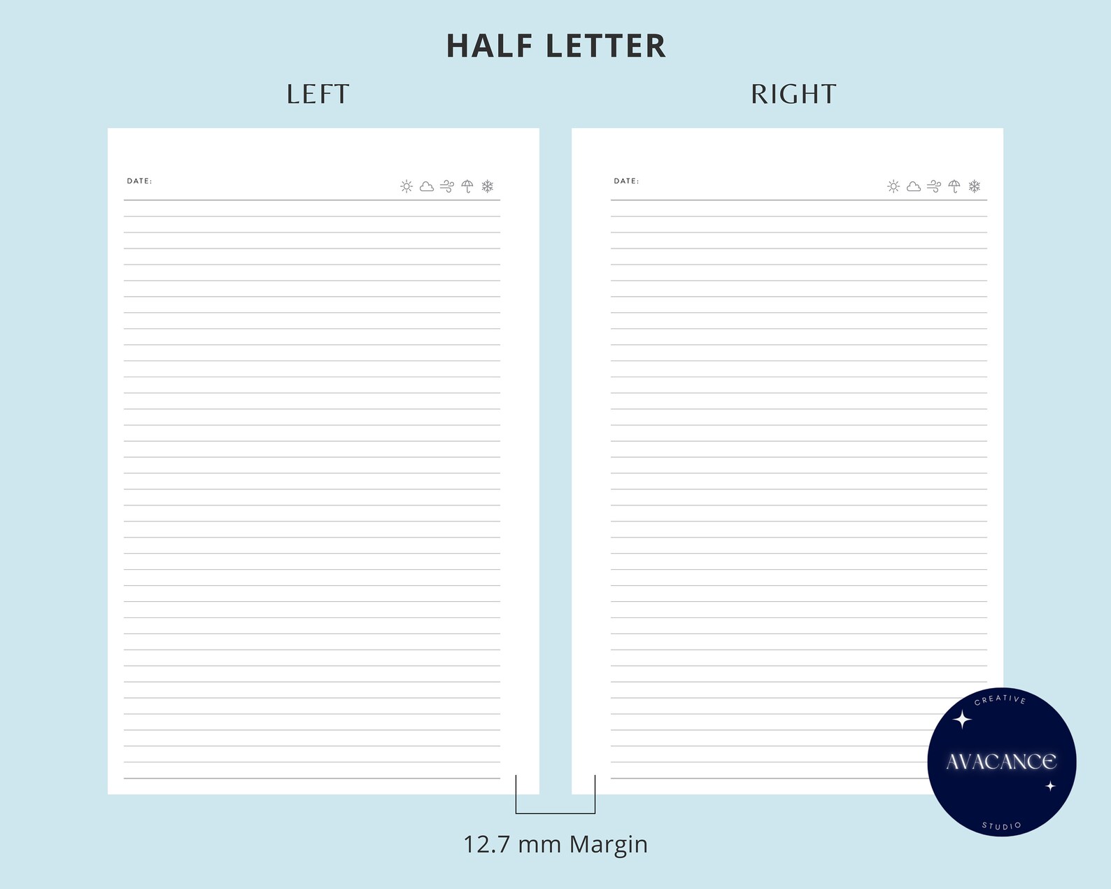 Daily Journal | Undated Half Letter Printable Insert | Simple Layout ...