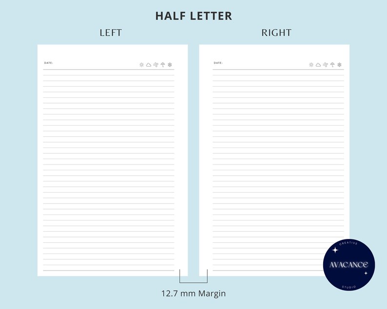 Daily Journal | Undated Half Letter Printable Insert | Simple Layout ...